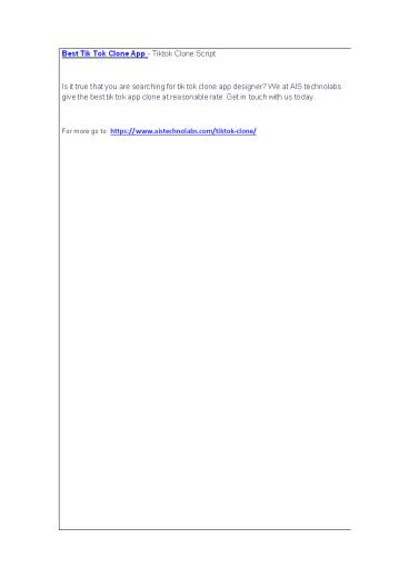 Best Tik Tok Clone App - Tiktok Clone Script presentation | free to ...