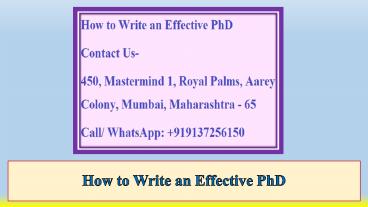PPT – How to Write an Effective PhD PowerPoint presentation | free to ...