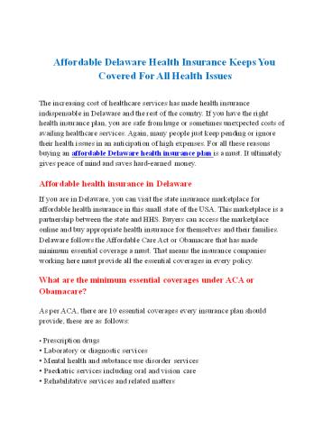 PPT – Affordable Delaware Health Insurance Keeps You Covered For All ...