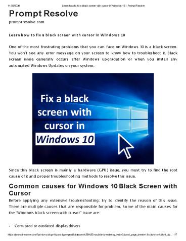 PPT – Learn how to fix a black screen with cursor in Windows 10 ...