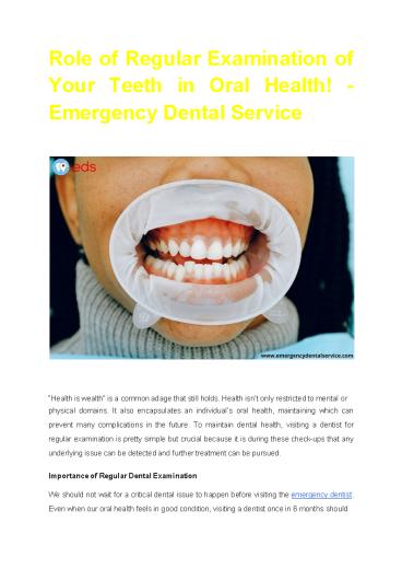 PPT – Role of Regular Examination of Your Teeth in Oral Health ...