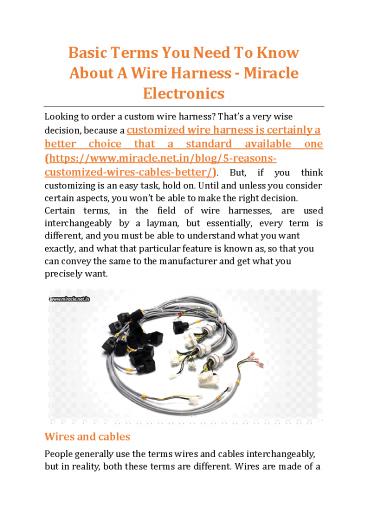 Basic Terms You Need To Know About A Wire Harness - Miracle Electronics ...