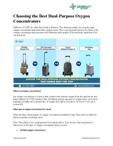 PPT – Choosing the Best Dual-Purpose Oxygen Concentrators PowerPoint presentation | free to ...