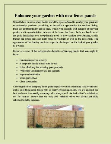 Enhance your garden with new fence panels presentation | free to download