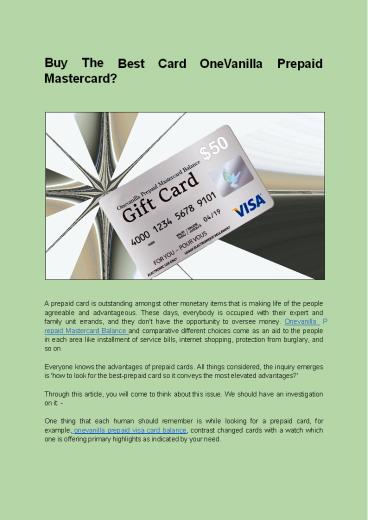 Buy The Best Card OneVanilla Prepaid Mastercard? presentation | free to ...