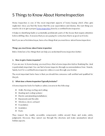 5 Things to Know About Home Inspection presentation | free to download