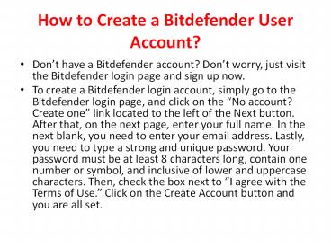 PPT – How to Create a Bitdefender User Account? PowerPoint presentation ...