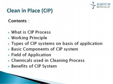 Clean in Place(CIP) Process Systems | Loomis - Barnummech USA ...