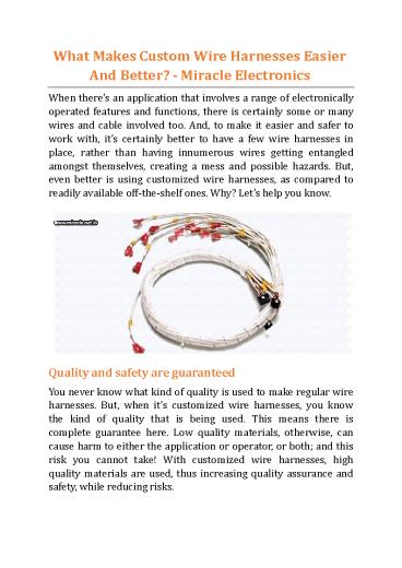 PPT – What Makes Custom Wire Harnesses Easier And Better - Miracle ...