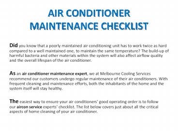 AIR CONDITIONER MAINTENANCE CHECKLIST presentation | free to download