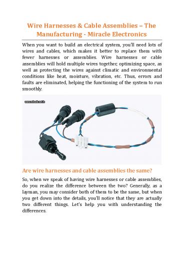 Wire Harnesses & Cable Assemblies – The Manufacturing - Miracle ...
