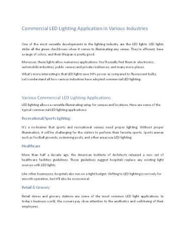 Commercial LED Lighting Application in Various Industries presentation ...
