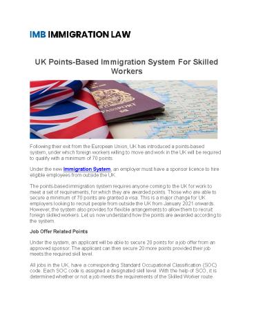 PPT – UK Points-Based Immigration System For Skilled Workers PowerPoint ...