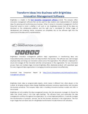 Transform Ideas into Business with Brightidea Innovation Management Software presentation | free ...