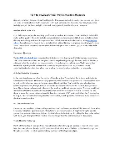 How to Develop Critical Thinking Skills in Students presentation | free ...