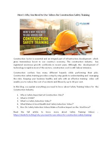 PPT – Here’s Why You Need to Use Videos for Construction Safety ...