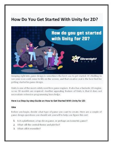 How Do You Get Started With Unity for 2D? presentation | free to download