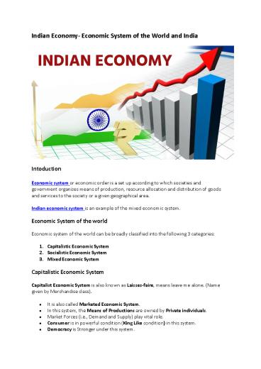 Indian Economy- Economic System of the World and India presentation ...