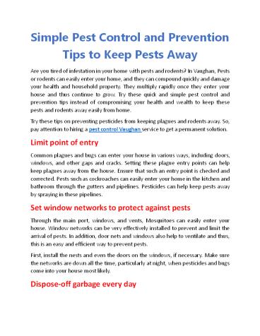 Simple Pest Control and Prevention Tips to Keep Pests Away presentation ...