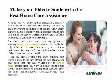 Make your Elderly Smile with the Best Home Care Assistance ...