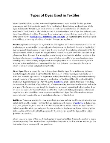 Types of Dyes Used in Textiles - Vipul Organics Ltd presentation | free ...