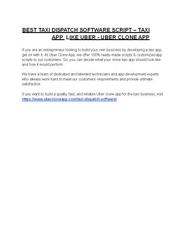 PPT – BEST TAXI DISPATCH SOFTWARE SCRIPT – TAXI APP LIKE UBER - UBER ...