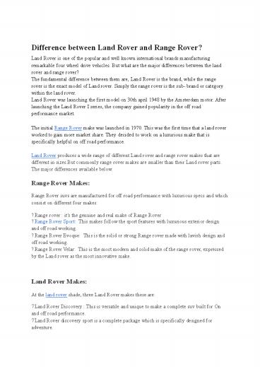 PPT – Difference between Land Rover and Range Rover? PowerPoint ...