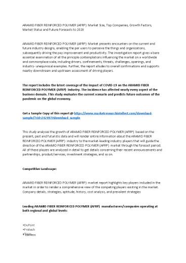 Aramid Fiber Reinforced Polymer (AFRP) Market Size And Forecast ...