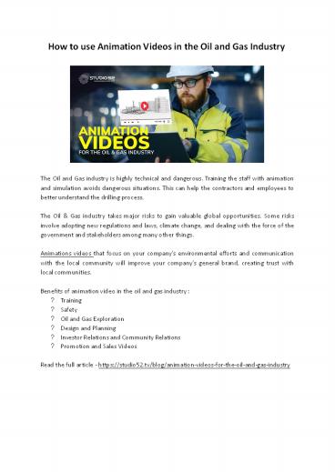 PPT – How to use Animation Videos in the Oil and Gas Industry ...