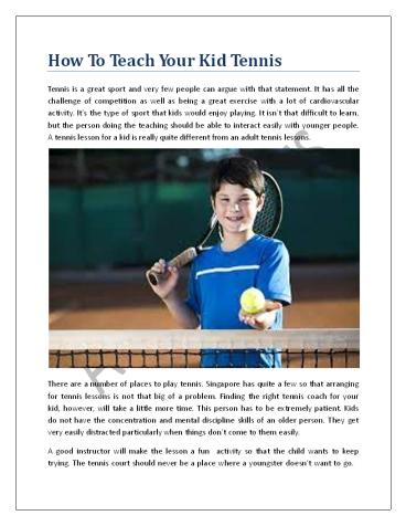 How To Teach Your Kid Tennis presentation | free to download