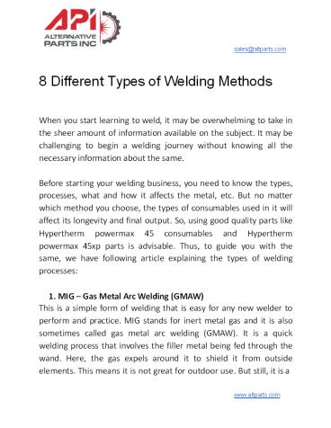 8 Different Types of Welding Methods presentation | free to download