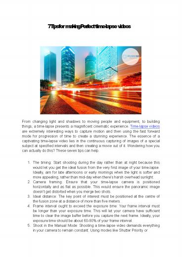 7 Tips for making Perfect time-lapse videos presentation | free to download