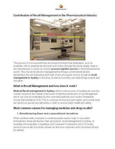 Contribution of Recall Management in the Pharmaceutical Industry ...