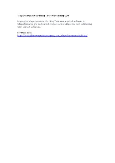 PPT – Teleperformance CDO Hiring | Best Nurse Hiring CDO PowerPoint ...