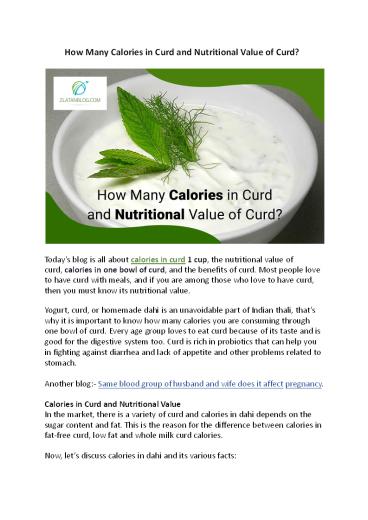 How Many Calories in Curd and Nutritional Value of Curd? presentation ...
