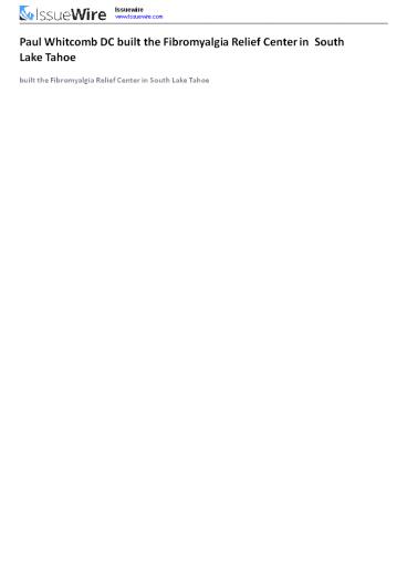 PPT – Dr Paul Whitcomb built the Fibromyalgia Relief Center PowerPoint ...