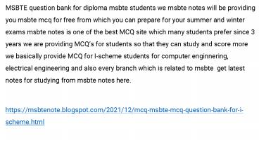 PPT – msbte MCQ PowerPoint presentation | free to download - id: 942afa ...