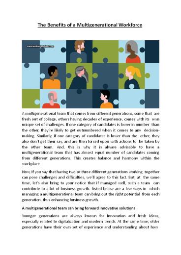The Benefits of a Multigenerational Workforce presentation | free to ...