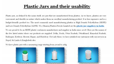 Plastic Jars and their usability presentation | free to download