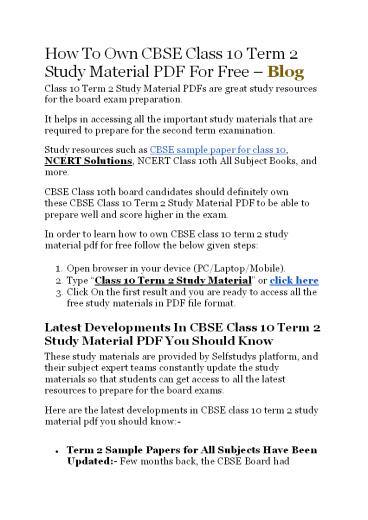 CBSE class 10 term 2 study material pdf presentation | free to download