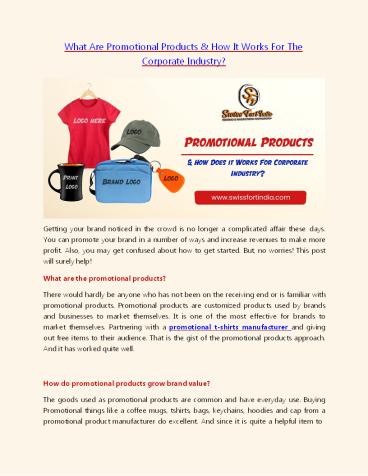 How Promotional Products Works For Corporate Industry presentation ...