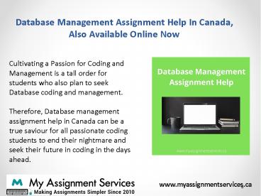 Database Management Assignment Help in Canada, Also Available Online ...