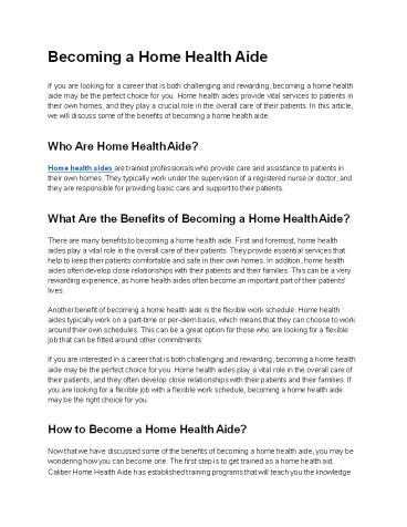 Becoming a Home Health Aide presentation | free to download