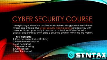 PPT – Cyber Security Crash Course PowerPoint presentation | free to ...