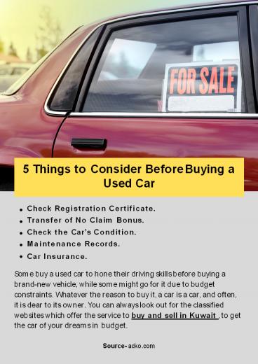 PPT – 5 Things to Consider Before Buying a Used Car PowerPoint ...