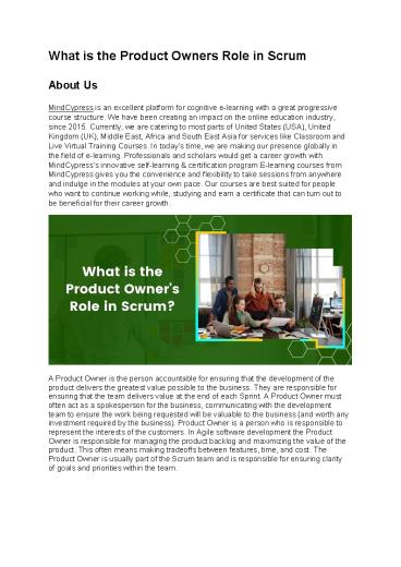 PPT – What is the Product Owners Role in Scrum PowerPoint presentation ...