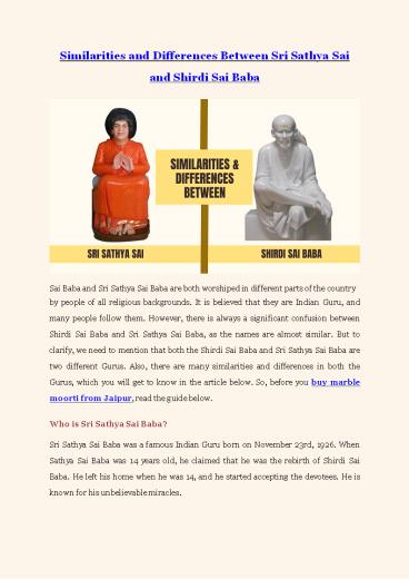 Similarities and Differences Between Sri Sathya Sai and Shirdi Sai Baba presentation | free to ...