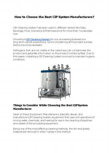 PPT – How to Choose the Best CIP System Manufacturers? PowerPoint ...