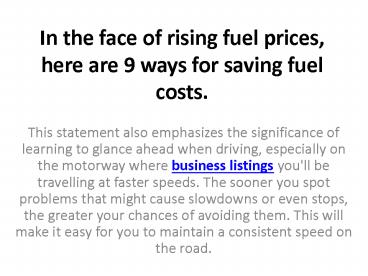 In the face of rising fuel prices, here are 9 ways for saving fuel ...
