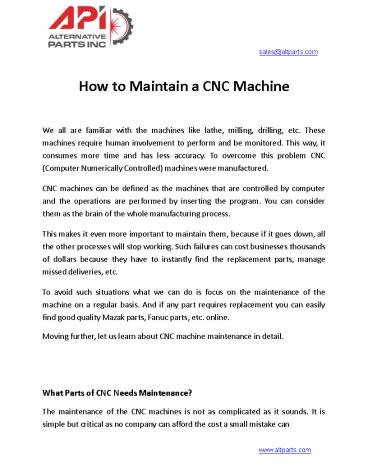How to Maintain a CNC Machine presentation | free to download